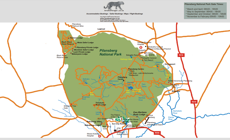 Pilanesberg Sun City Map - Greater Kruger